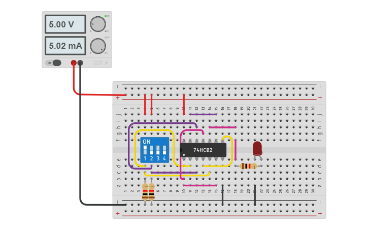 Circuit design XNOR Gate using NOR Gate (7402-IC) - Tinkercad