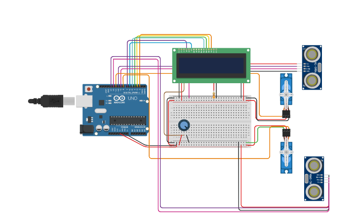Circuit design A-b parqueo automático | Tinkercad