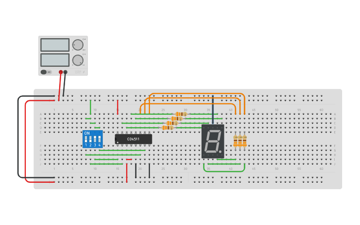 Circuit design BCD to 7 segment display - Tinkercad