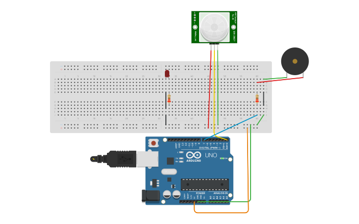 Circuit design Projeto arduíno - sensor de movimento, alarme - Tinkercad