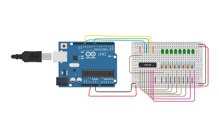 Circuit design Shift Register 8-Bit Binary Counter - Tinkercad