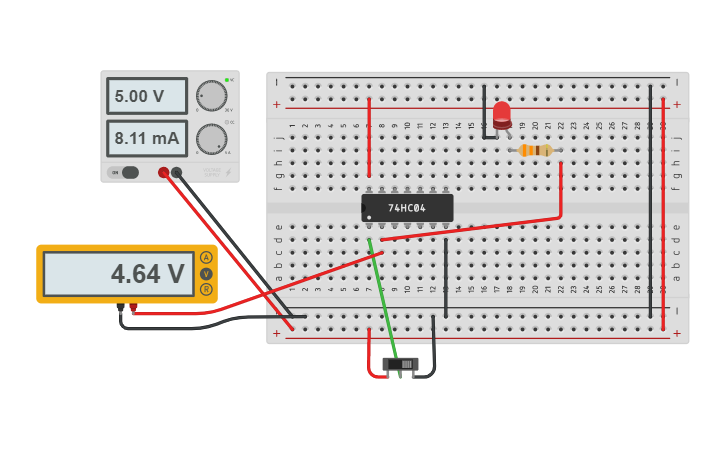 Circuit design 7404 HEX INVERTOR (NOT Gate) | Tinkercad
