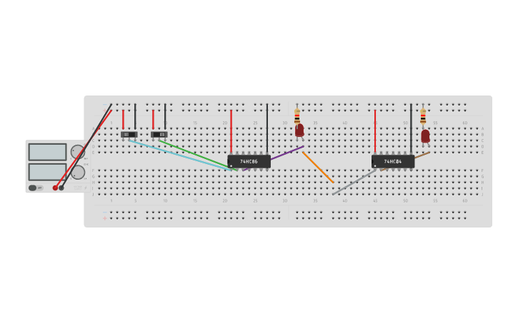 Circuit design TTL 7486 +7404 MAICON TURMA E | Tinkercad