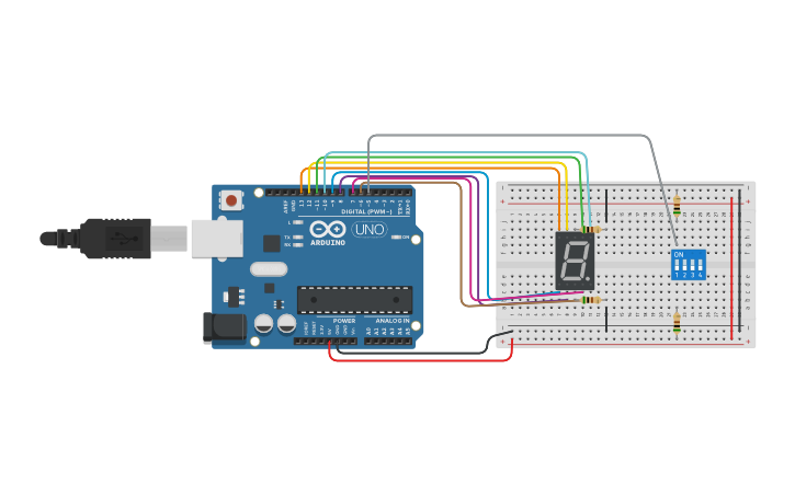 Circuit design 7 Segment (Switch controlled added) - Tinkercad