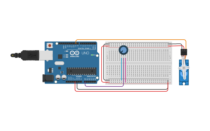 Circuit Design Servo Motor And Potentiometer Tinkercad
