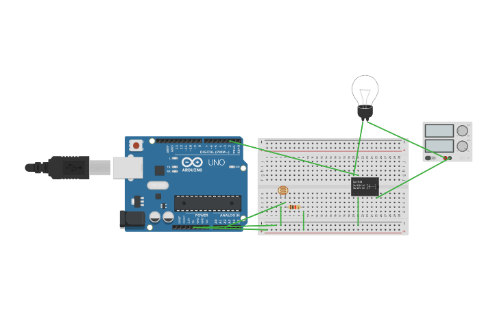 Circuit design Arduino Relay LDR Activated Light - Tinkercad