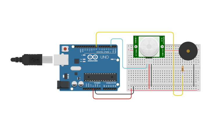 Circuit design Latihan PIR Sensor - Tinkercad Circuit design Latihan PIR Sensor - Tinkercad