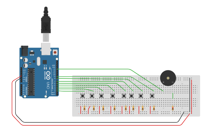 Circuit design Piano Arduino - Tinkercad