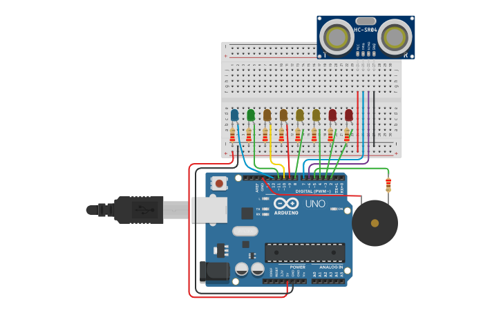 Circuit design Arduino Ultrasonic Sensor BEEP QE - Tinkercad