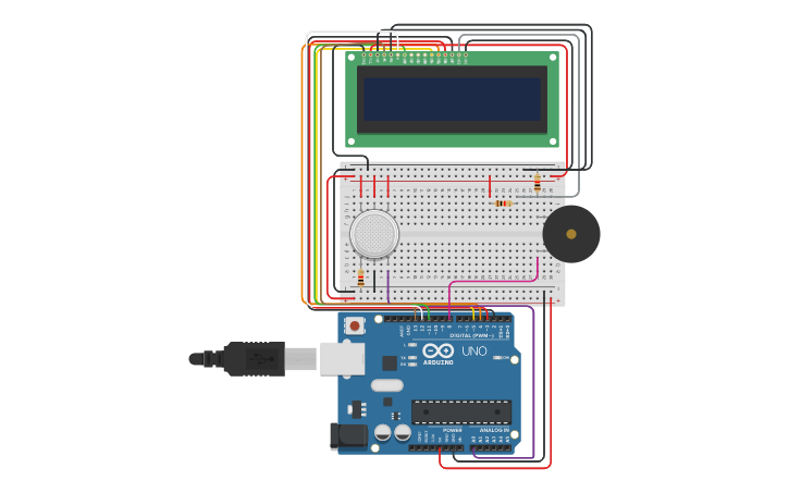 Circuit design Uygulama13.2-Gaz Sensörü | Tinkercad