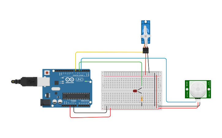 Circuit design SENSOR DE MOVIMIENTO PIR + SERVOMOTOR CON ARDUINO - Tinkercad