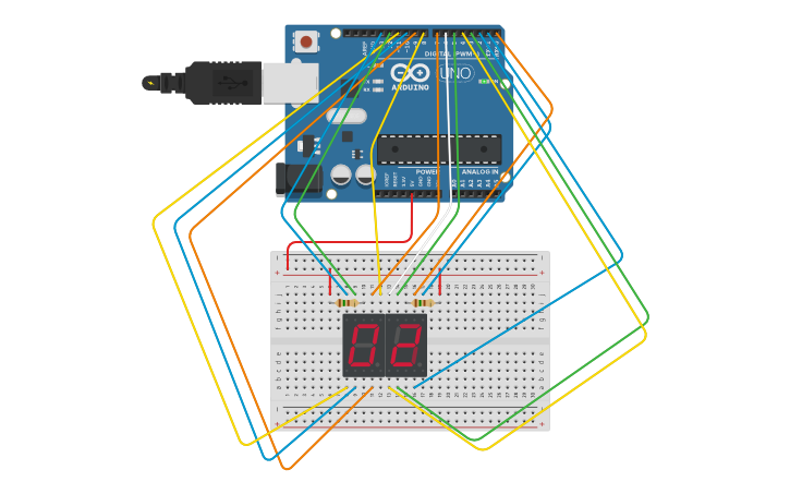 Circuit design Projeto 56 - Contando de 00 a 99 com display 7 segmentos - Tinkercad