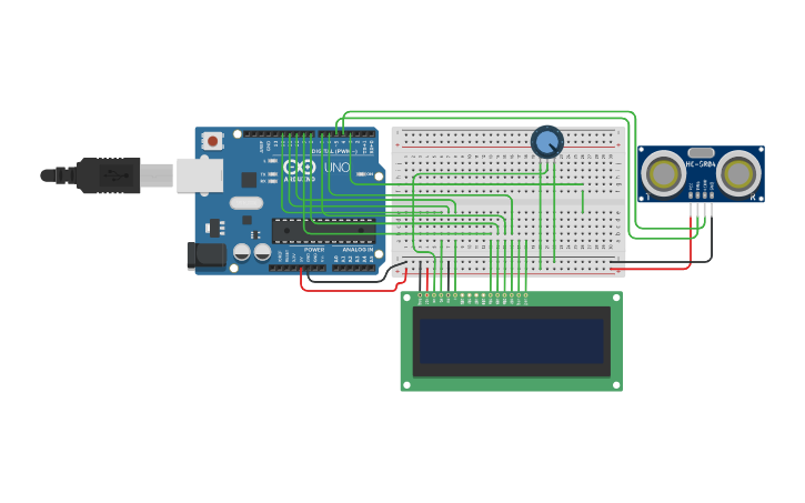 Circuit design DISTANCE MEASURING USING ULTRASONIC SENSOR - Tinkercad