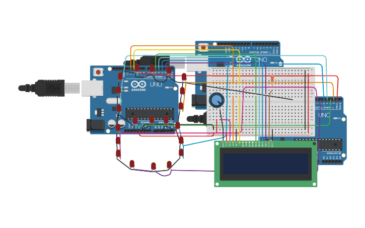 Circuit design LCD and LED - Tinkercad