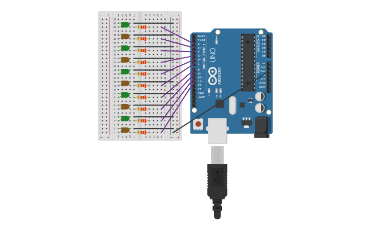 Circuit design Scrolling LEDs | Tinkercad
