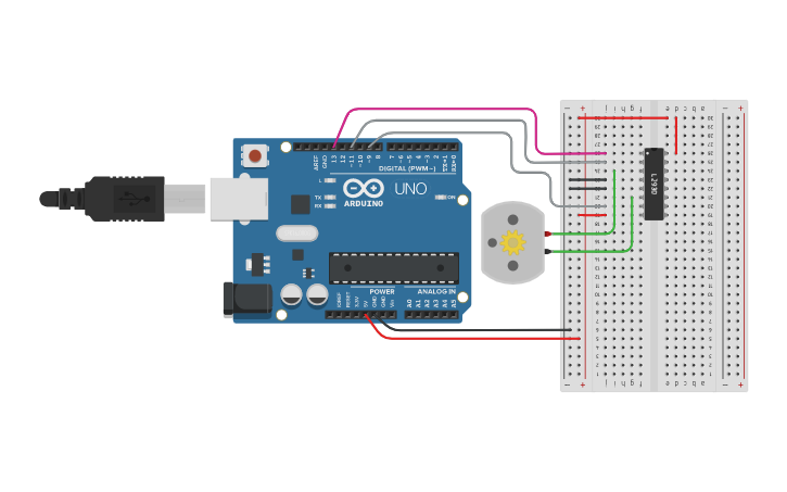 Circuit design DC Motor Reverse and Forward [L293D] in Arduino - Tinkercad