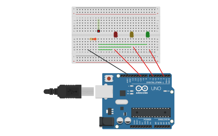 Circuit design Traffic-light with Arduino by Sofia M | Tinkercad