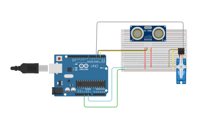 Circuit design ultrasonic with servo - Tinkercad