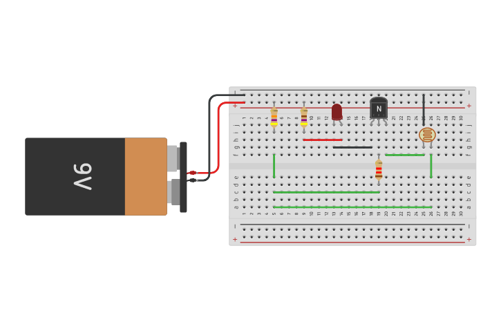 Circuit design LDR + Transistor NPN - Tinkercad