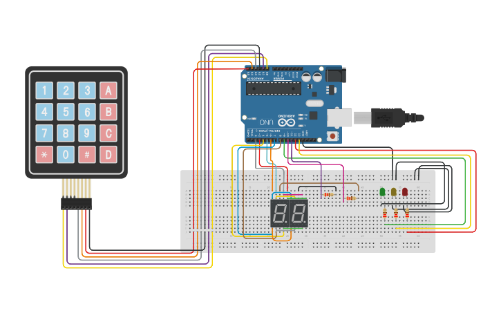 Circuit design Traffic Light with Timer controlled by Keypad - Tinkercad