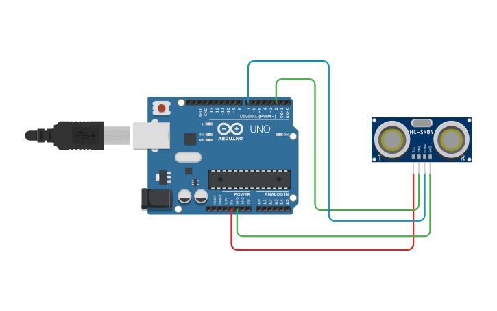 Circuit design sensor jarak | Tinkercad Circuit design sensor jarak | Tinkercad