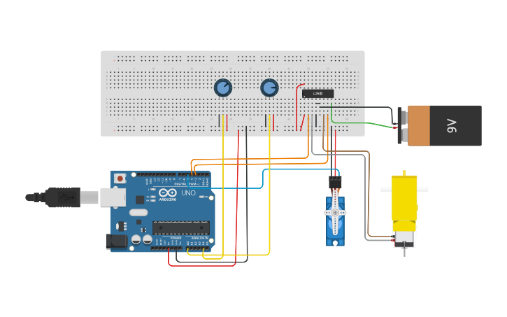 Circuit design Servo dc motor kontrol | Tinkercad