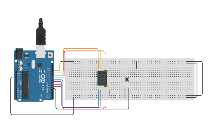 Circuit Design Oppen Seven Segment W Push Button Tinkercad