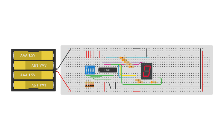 Circuit design 4511 catodo comun en display - Tinkercad