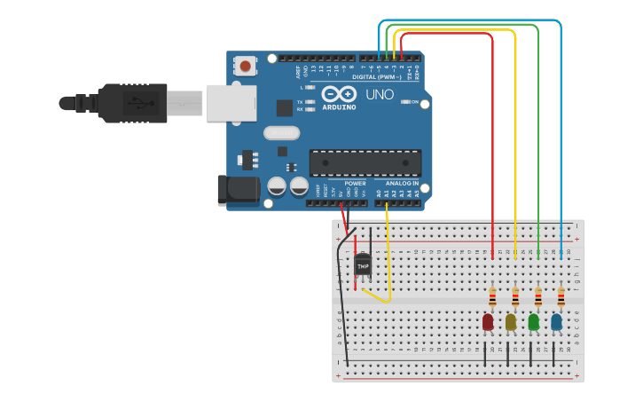 Circuit design Sensor de temperatura - Tinkercad