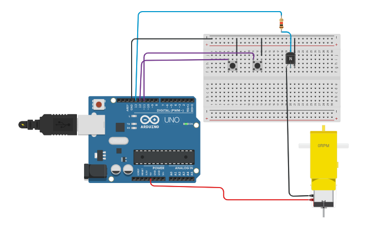 Circuit design Activación de Motor mediante Pulsadores - Tinkercad