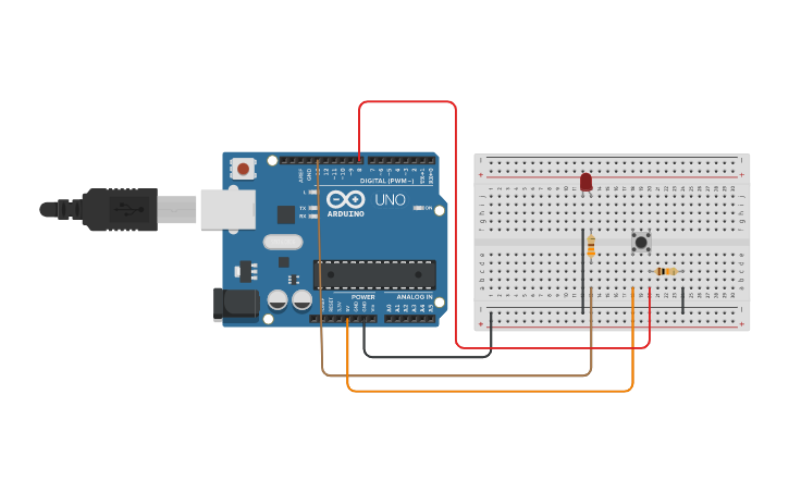 Circuit design Led Yakma - Buton İle - Tinkercad