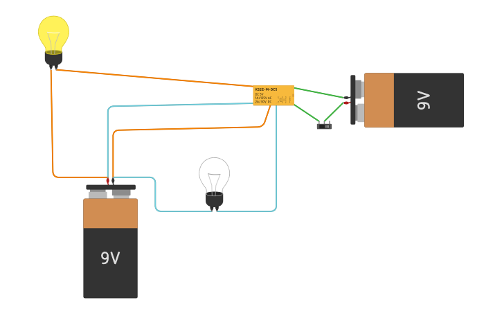 Circuit design Relé con 2 bombillas | Tinkercad