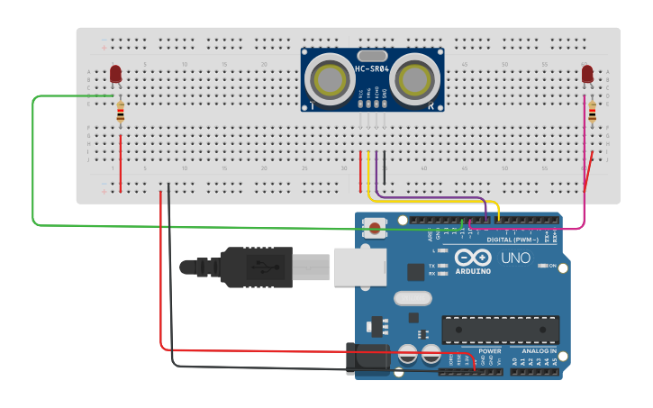 Circuit design Controlar leds con sensor | Tinkercad