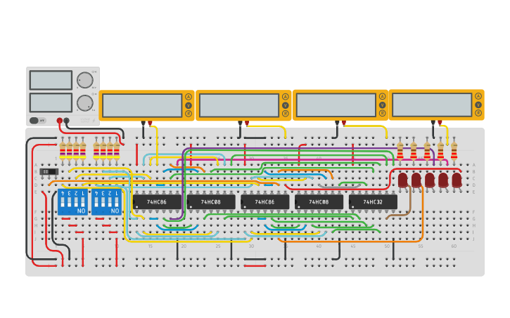 Circuit design Full ADDER 4-Bits - Tinkercad