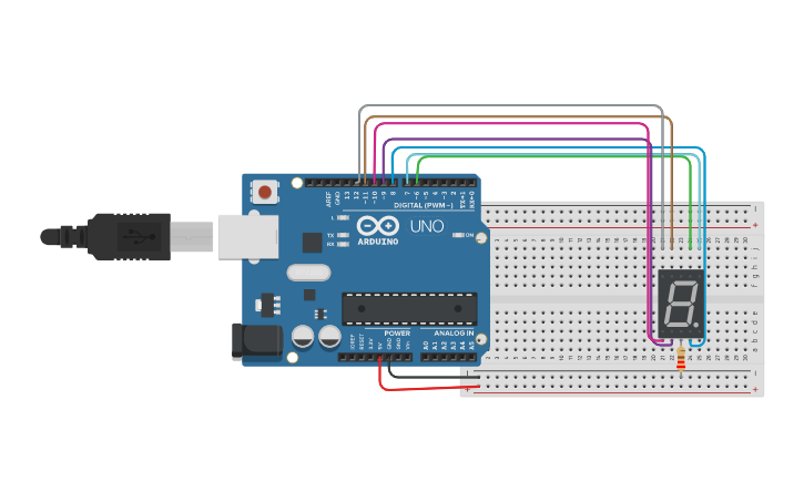 Circuit design PC2 EJERCICIO 3 DEL DISPLAY | Tinkercad