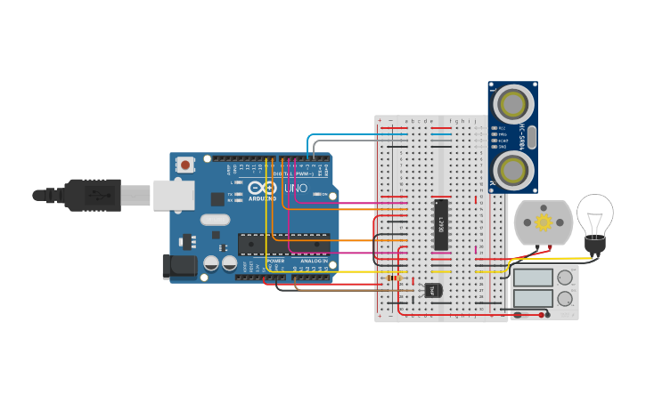 Circuit design Automated Fan and Light | Tinkercad