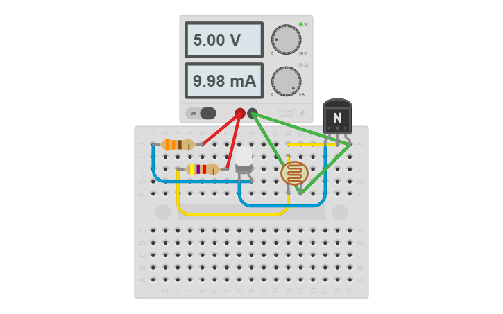 Circuit design 3) Cuando llega la luz e enciende el led - Tinkercad