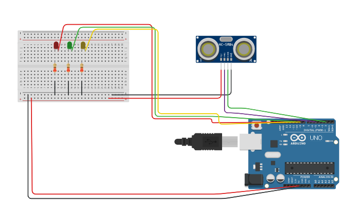 Circuit design Sensor Ultrasonido | Tinkercad