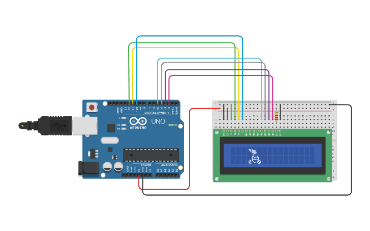 Circuit design Copy of Display LCD 16x2 bike animation - Tinkercad