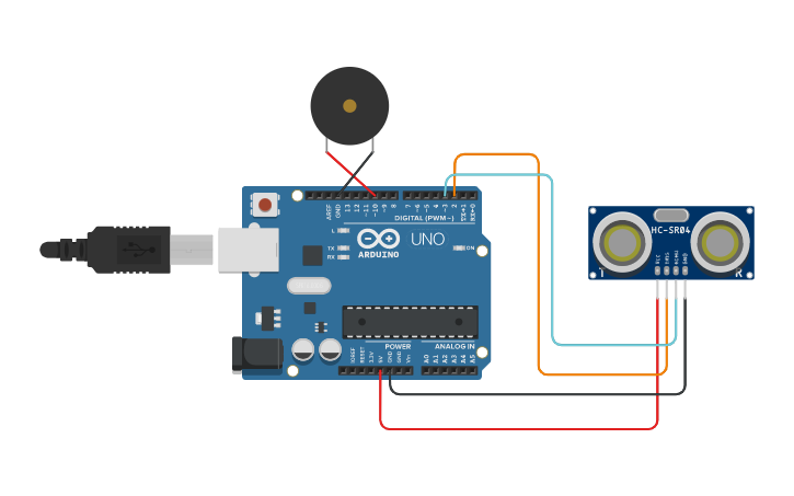Circuit design Door Buzzer Using Ultrasonic Sensor - Tinkercad