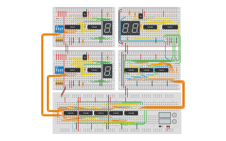 Circuit design Copy of Decimal adder | Tinkercad