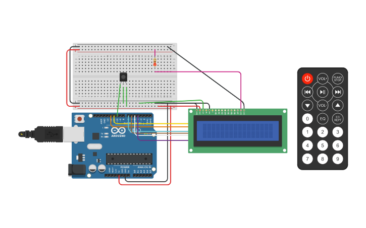 Circuit design calculator on LCD with IR remote control - Tinkercad