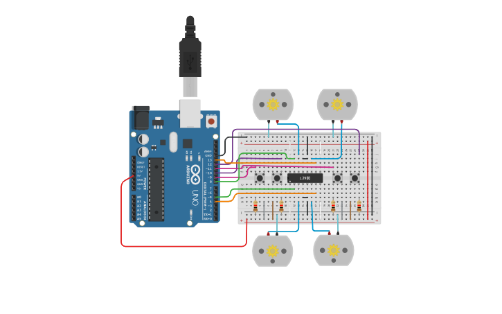 Circuit design Motors Control by L293 Driver (done) - Tinkercad