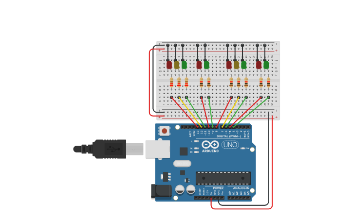 Circuit design CRUCE DE SEMAFOROS | Tinkercad
