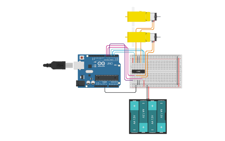 Circuit design L293N with 2 motors - Tinkercad