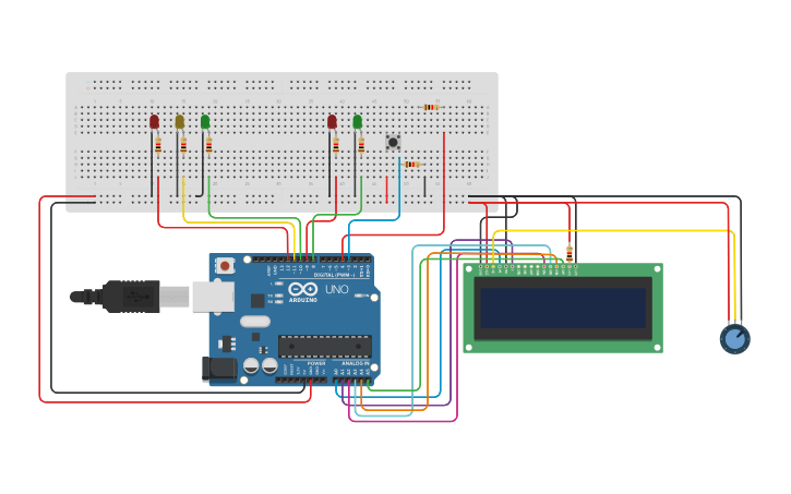 Circuit design semáforo inteligente - Tinkercad