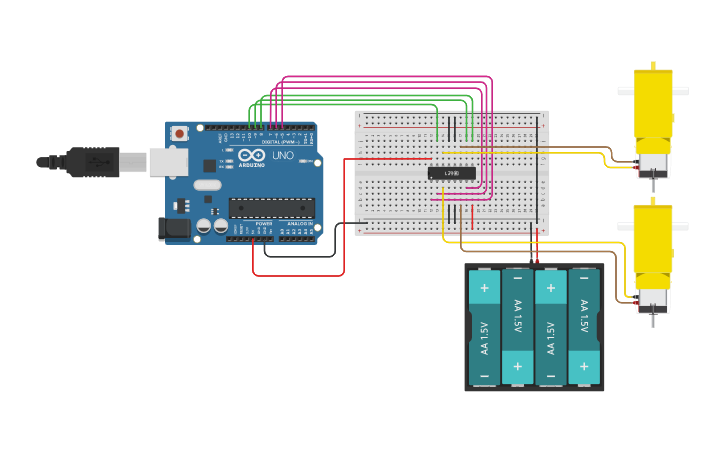 Circuit design Montaje Motores y Programación - Tinkercad