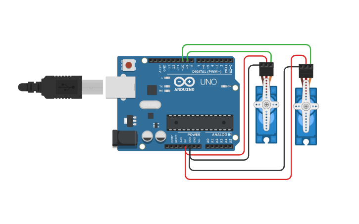 Circuit design dos servos - Tinkercad