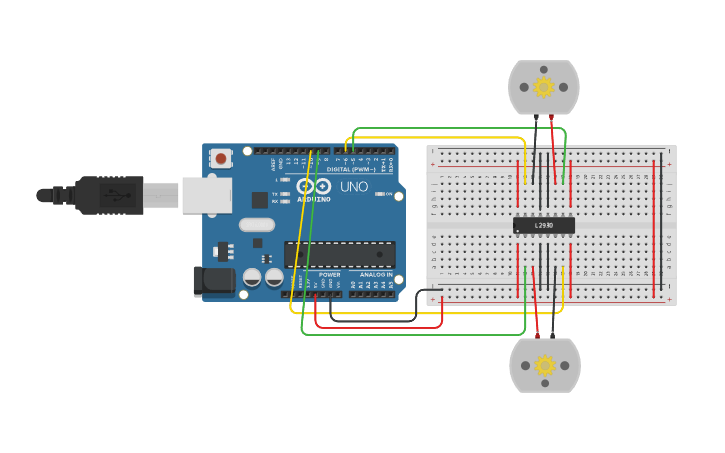 Circuit design Arduino L293d driver for 2 DC motors - Tinkercad