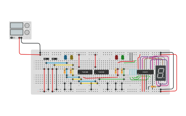 Circuit design Meio Somador - Tinkercad